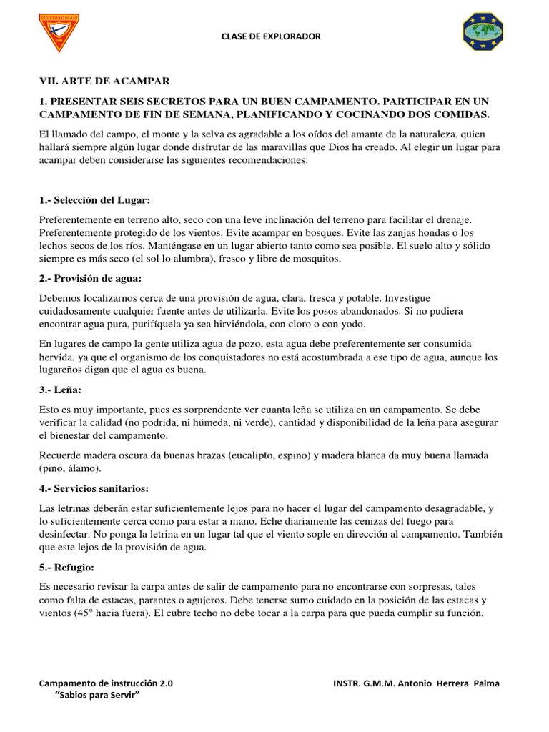 Clase de Explorador | PDF | Agua | Cámping