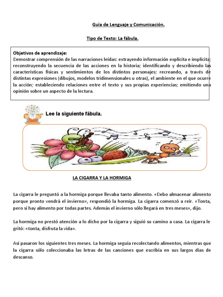 Fábula "La Cigarra y la Hormiga" | PDF | Fábula | Hormiga