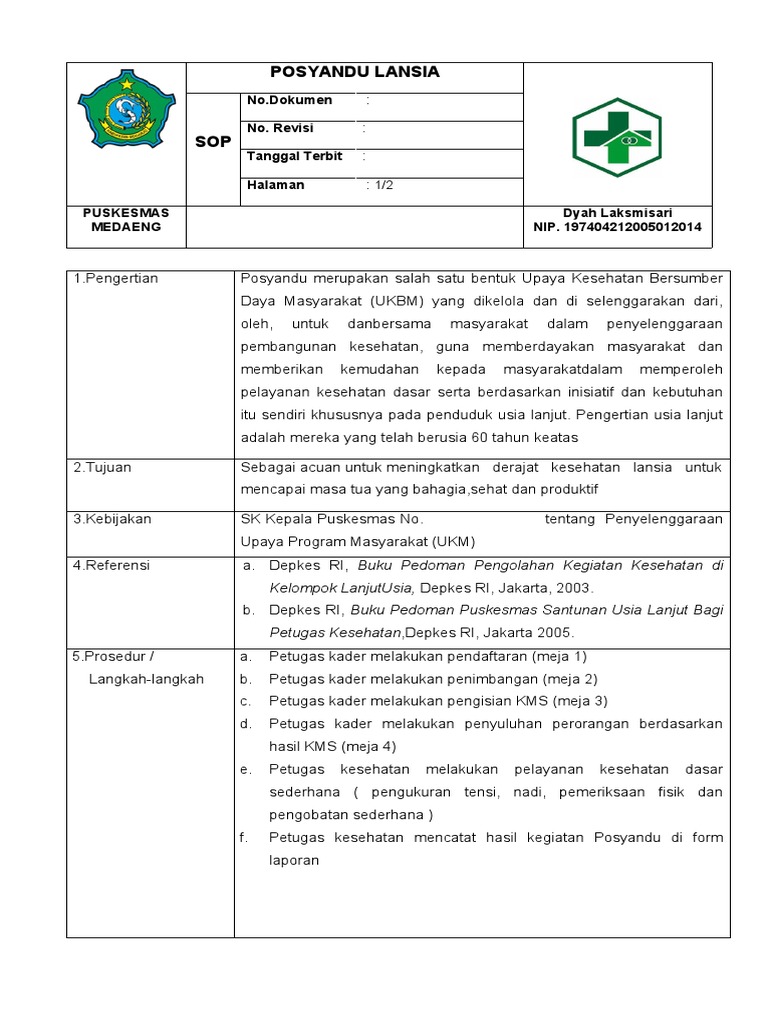 Sop Posyandu Lansia 2022 | PDF | Kesehatan Holistik