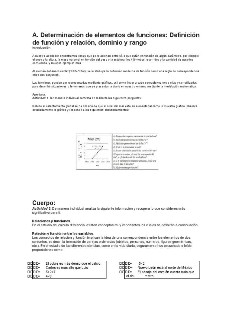 A. Determinación de Elementos de Funciones: Definición de Función y ...