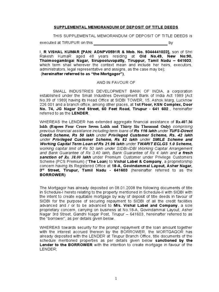 Supplemental Title Deed Memorandum | PDF | Mortgage Law | Loans