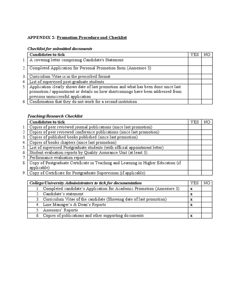Academic Promotion Checklist Guide | PDF | Postgraduate Education ...