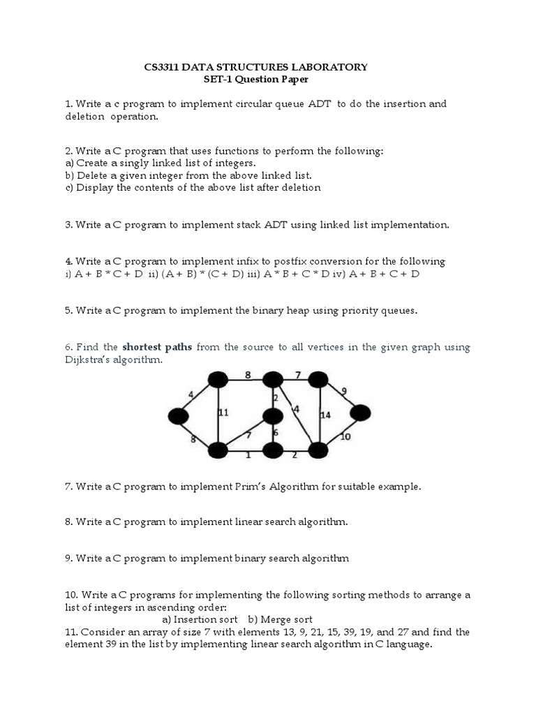 Cs3311 Data Structures Model Lab Qp Print Set 1 Pdf