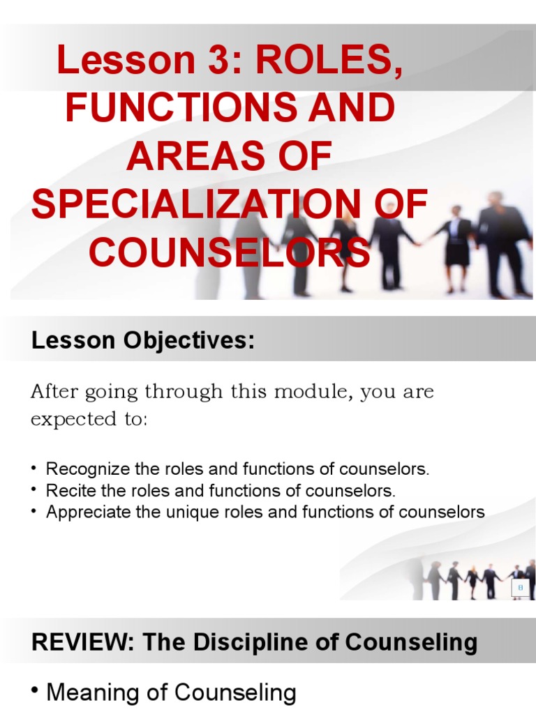 Lesson 3 ROLES AND FUNCTIONS With Audio | PDF | School Counselor ...