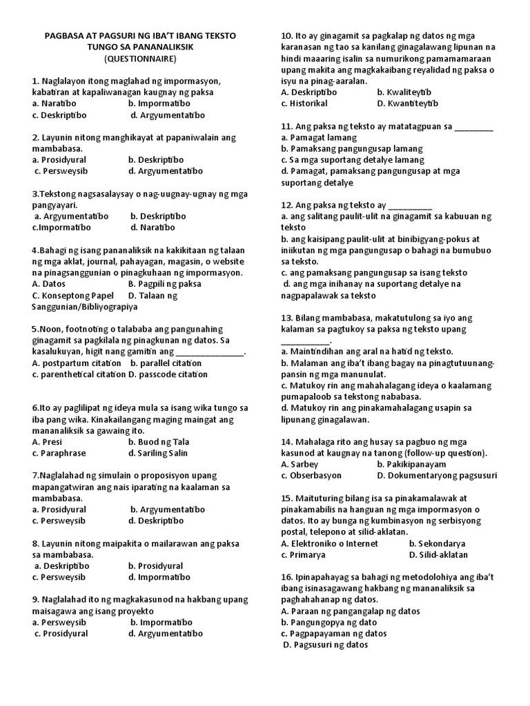 Pagbasa at Pagsuri Q | PDF