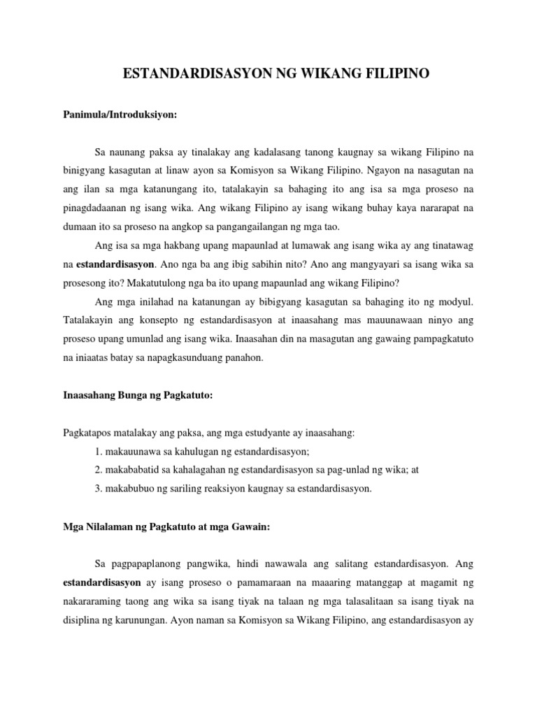 Estandardisasyon at Intelektuwalisasyon NG Wikang Filipino | PDF
