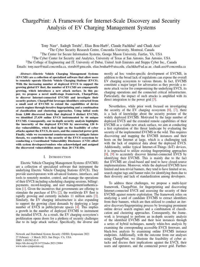 ChargePrint - A Framework For Internet-Scale Discovery and Security Analysis of EV Charging ...