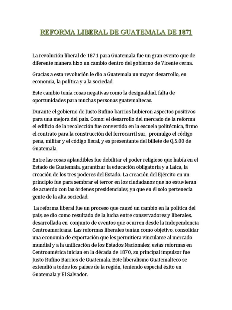 Reforma Liberal de Guatemala de 1871 | PDF | Guatemala