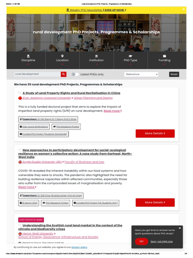Rural Development PHD Projects, Programmes & Scholarships | PDF ...