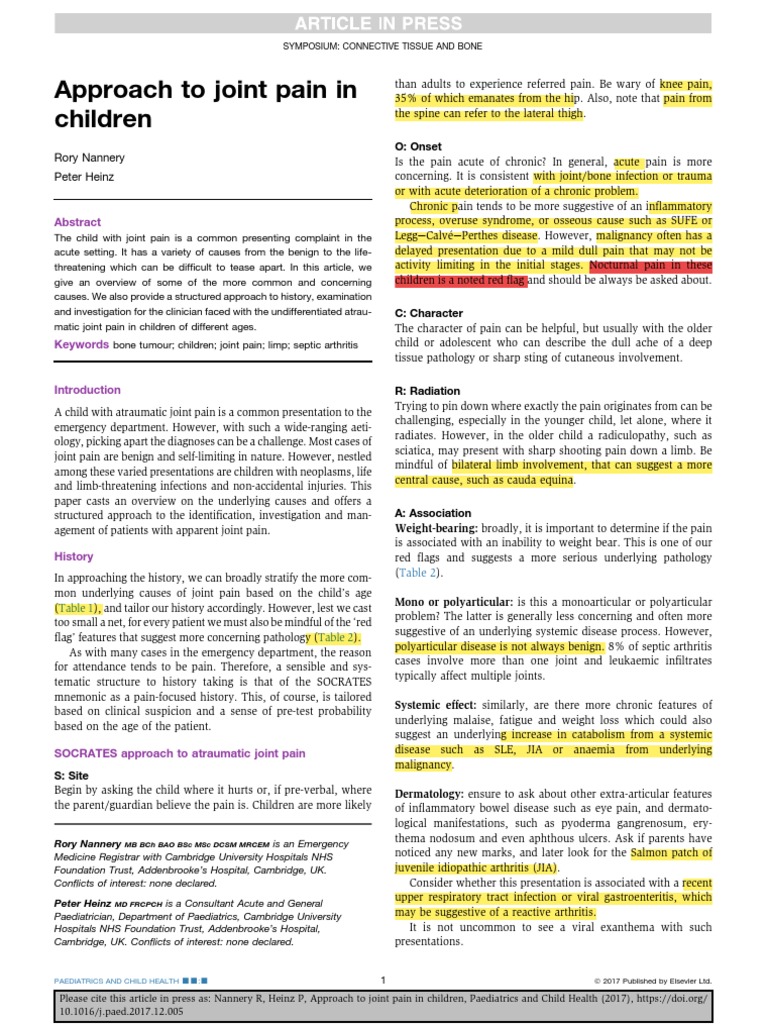 Pediatric Joint Pain Assessment Guide | PDF | Clinical Medicine ...
