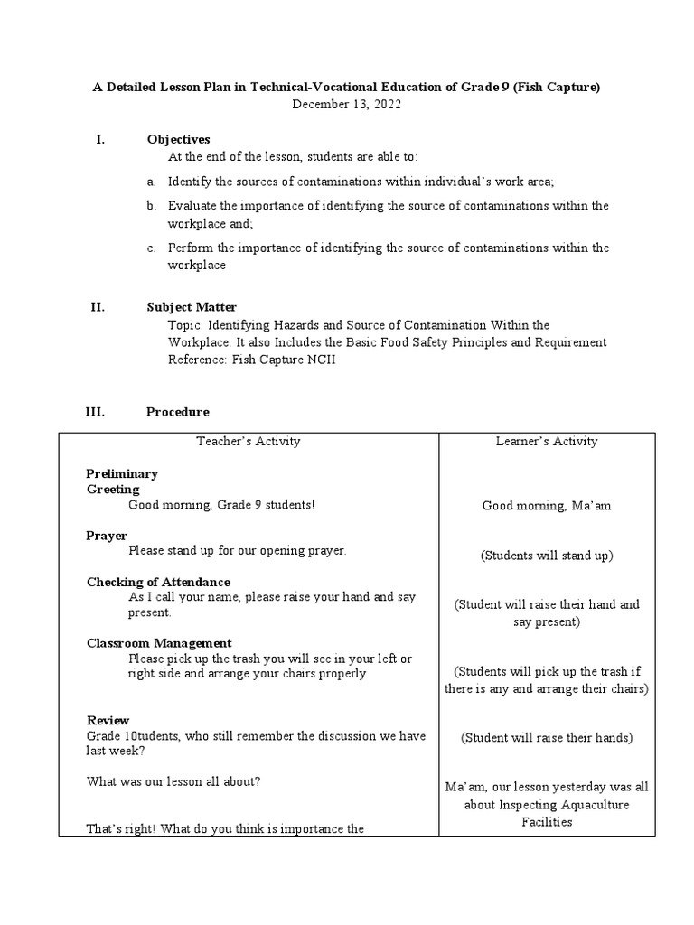 A Detailed Lesson Plan in Technical-Vocational Education of Grade 9 ...