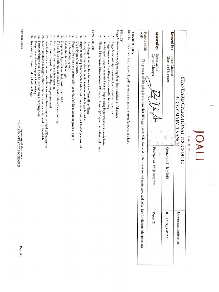 Buggy Maintenance Sop - 025 | PDF
