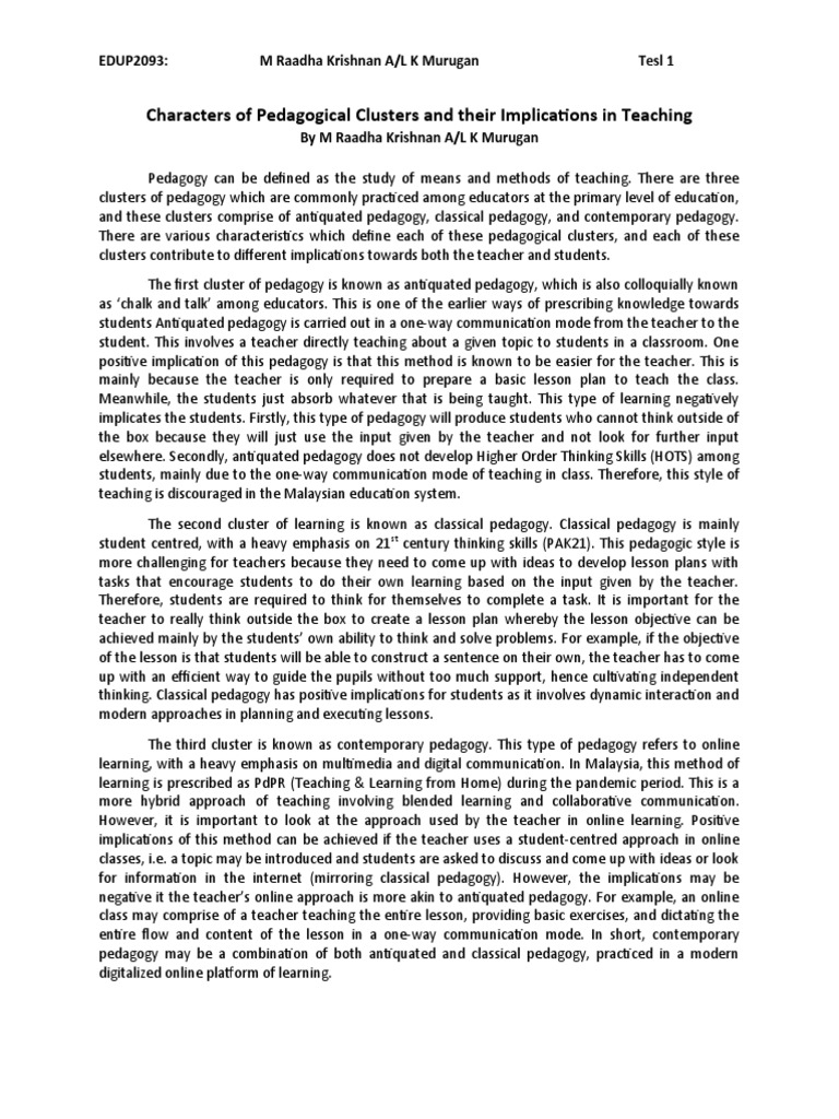 Tutorial 1 Characters of Pedagogical Clusters and Their Implications in Teaching | PDF ...