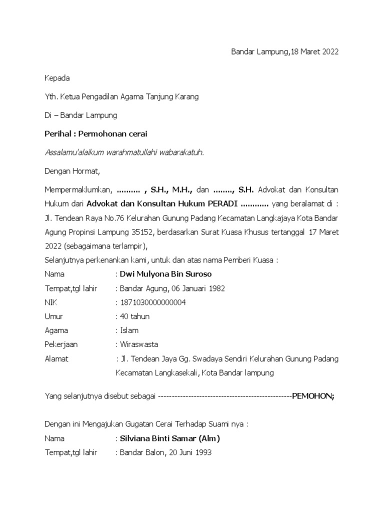 Permohonan Cerai | PDF