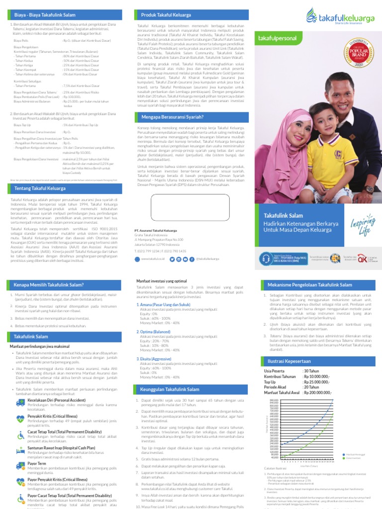 Produk Takaful Keluarga Biaya - Biaya Takafulink Salam | PDF