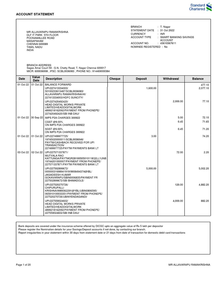 E Statement | PDF | Payments | Cheque
