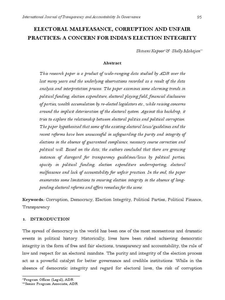 Electoral Integrity and Corruption in India | PDF | Government