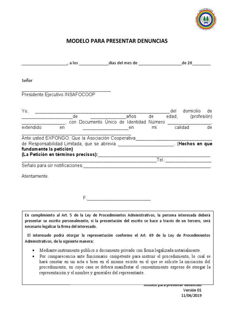 JURIDICO. Formulario para Presentar Denuncias. | PDF | Justicia ...