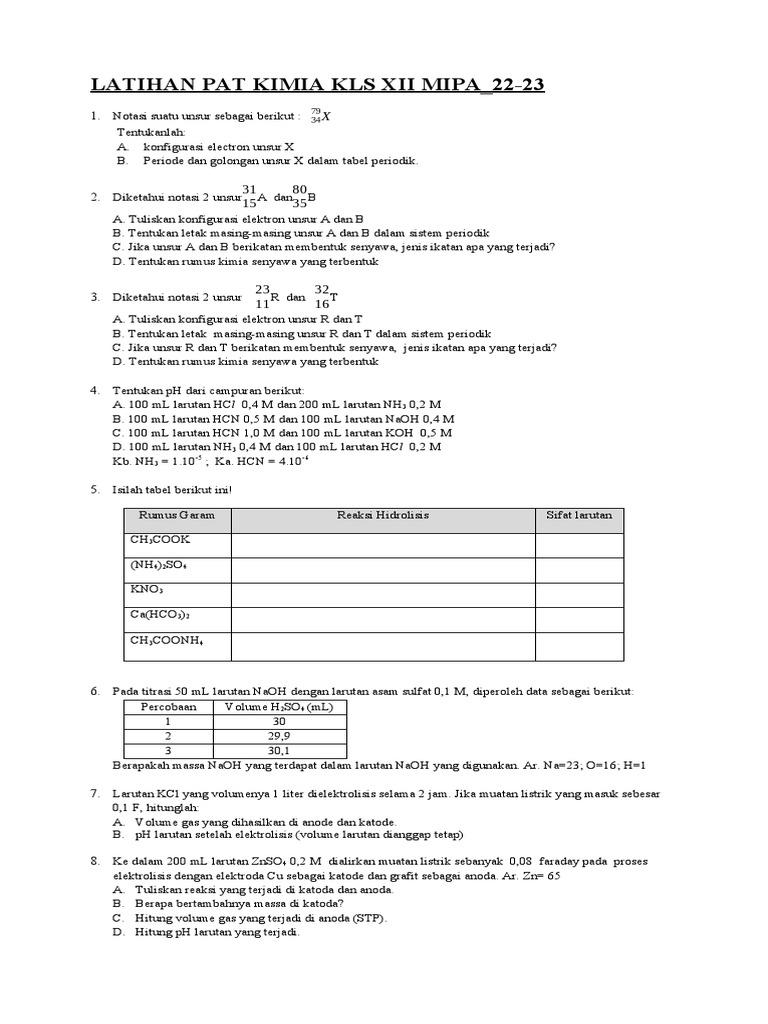 Lat Essay Pat Kimia KLS Xii - 2023 | PDF | Sains & Matematika