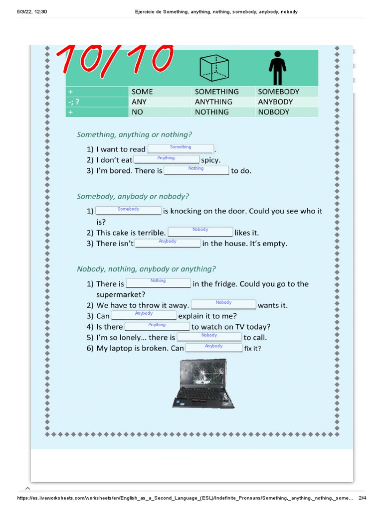 Something, anything, nothing, somebody, anybody, nobody worksheet evidence | PDF