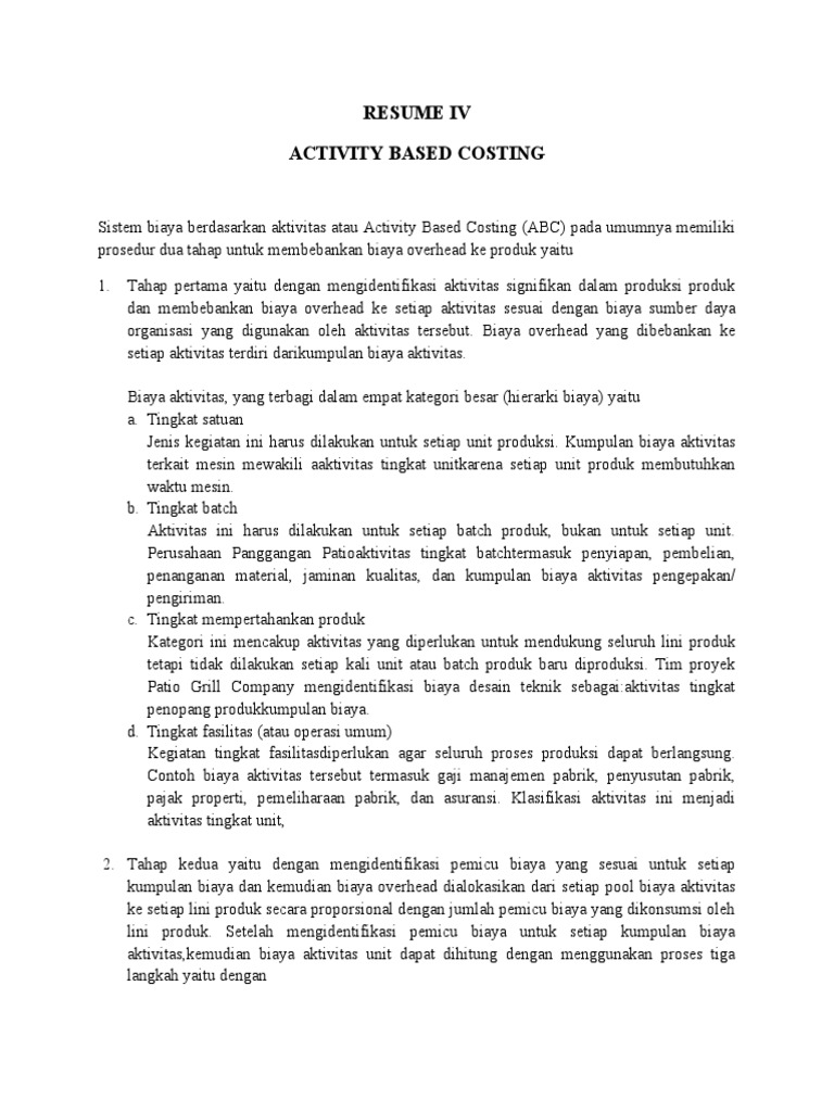Resume Iv Activity Based Costing (Abc) | PDF