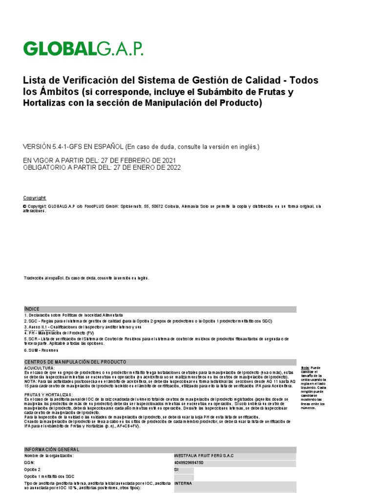 Check List QMS Global Gap | PDF | Pesticida | Agua