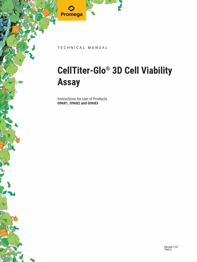CellTiterGlo 3D Cell Viability Assay TM412 | PDF | Cytotoxicity | Assay