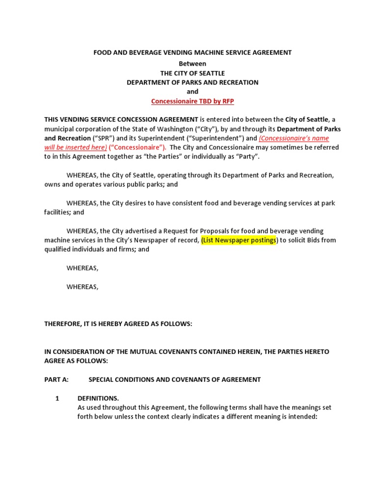 Food and Beverage Vending Machine Agreement For RFP | PDF | Indemnity ...