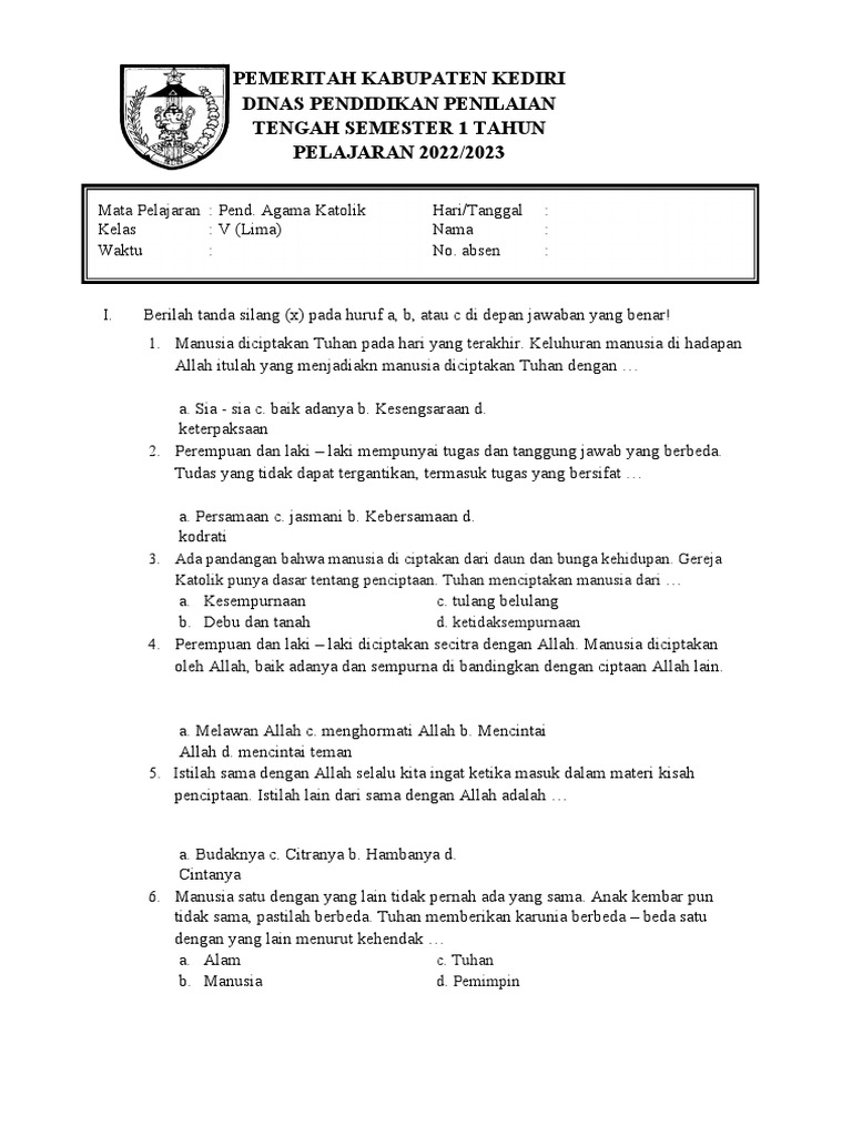 PTS SMT 1 KELAS 5 TH AJARAN 2022-2023 - Copy | PDF