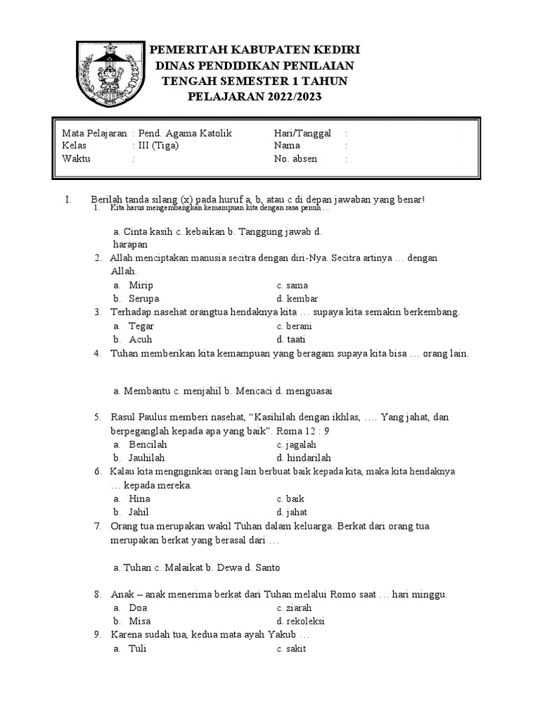 PTS SMT 1 Kelas 3 TH Ajaran 2022-2023 | PDF