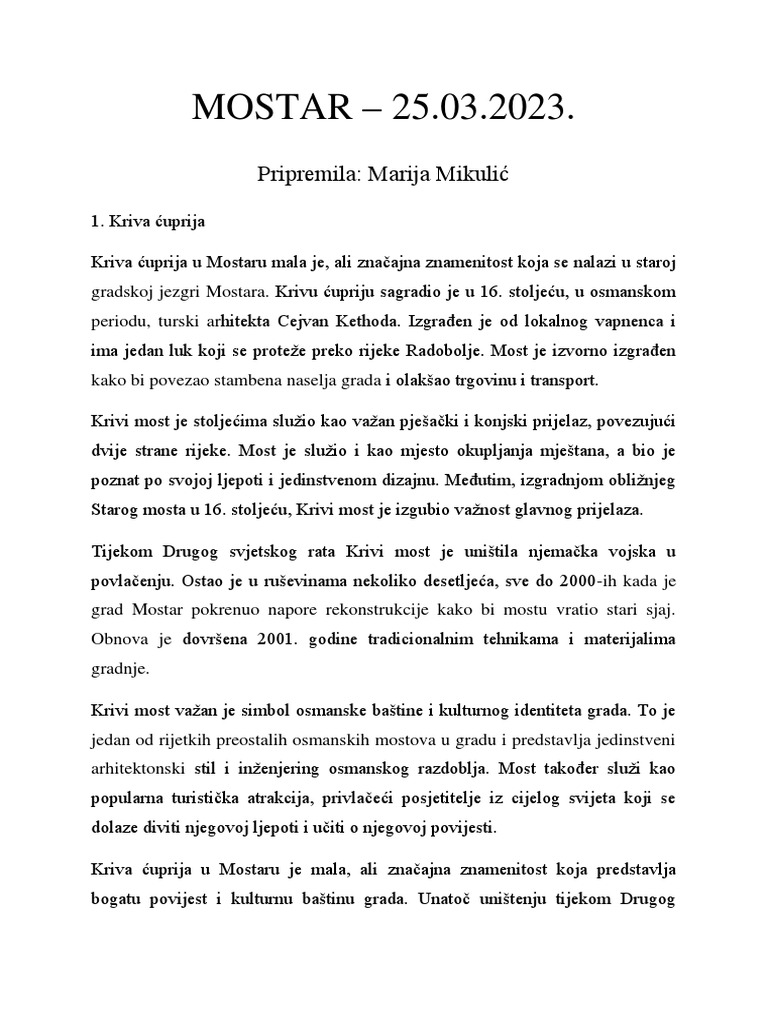 MOSTAR - 25.03.2023.: Pripremila: Marija Mikulić | PDF