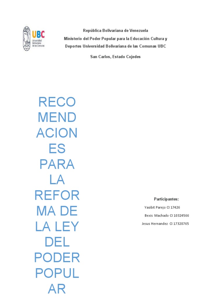 Propuestas para fortalecer la Ley Orgánica del Poder Popular a través ...