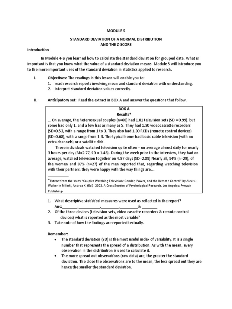 Module 5 | PDF | Standard Deviation | Mean