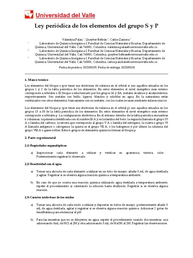 Ley Periodica de Los Elementos Del Grupo S y P | PDF | Tabla periódica ...