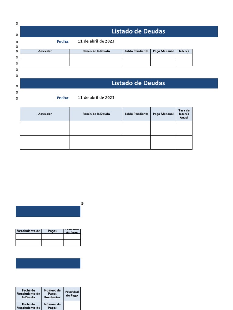 Listado de Deudas: Fecha | PDF | Interés | Deuda