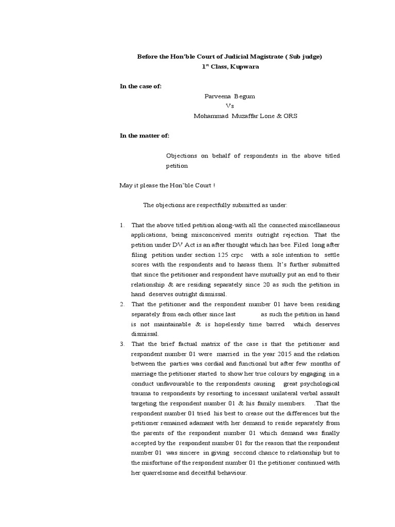 Divorce dispute objections | PDF | Complaint | Justice