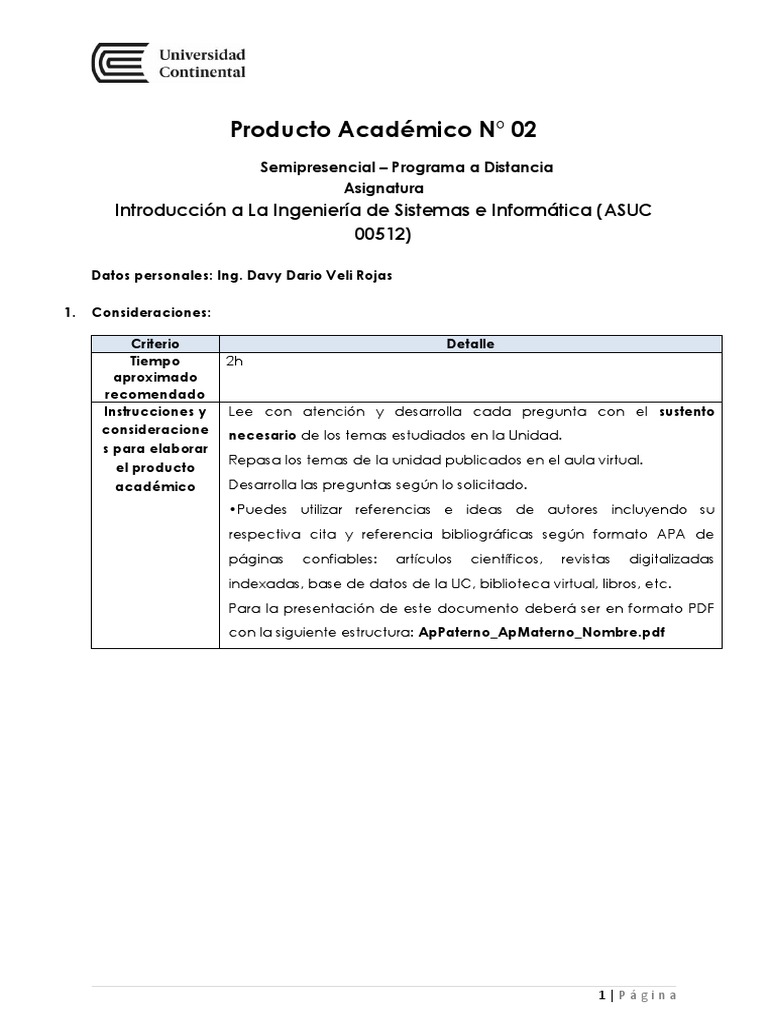 PA02 Introducción A La Ingeniería de Sistemas e Informática | Descargar gratis PDF | Programa de ...