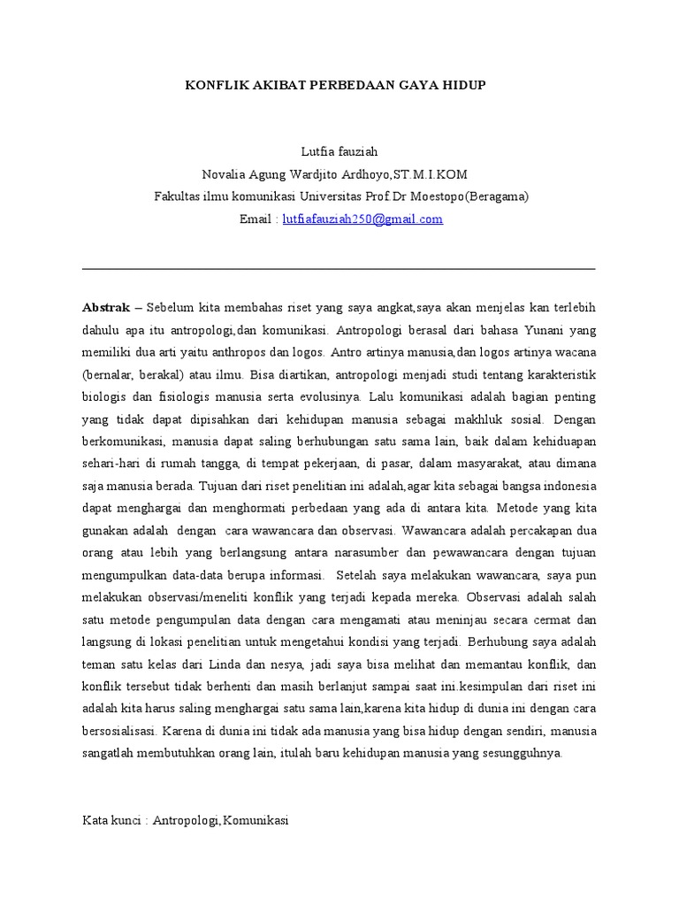 Konflik Akibat Perbedaan Gaya Hidup | PDF