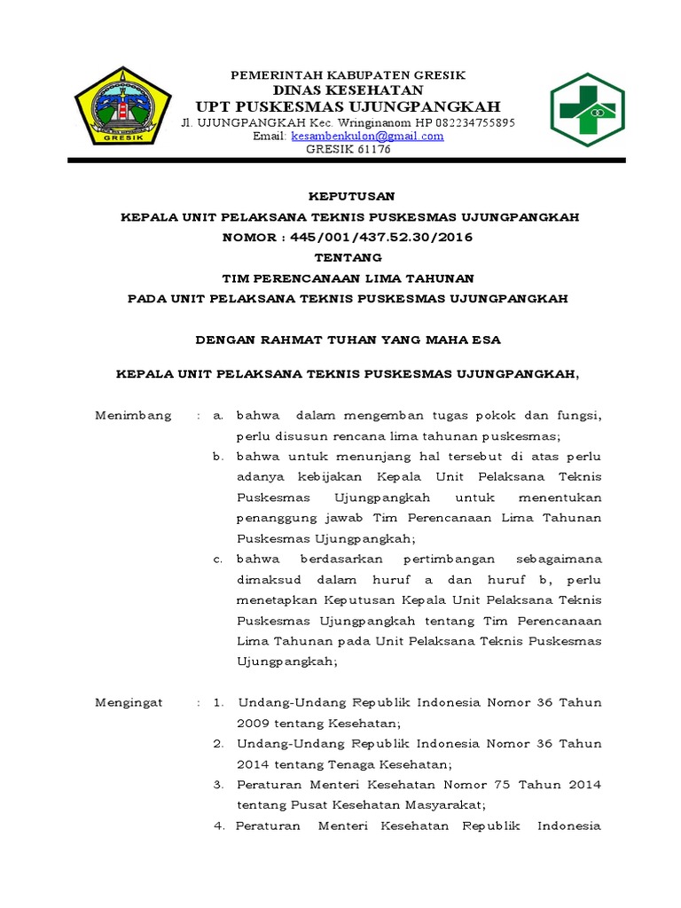 (SK001) Tim Perencanaan Lima Tahunan (SUDAH OK) 5 Januari 2016 | PDF