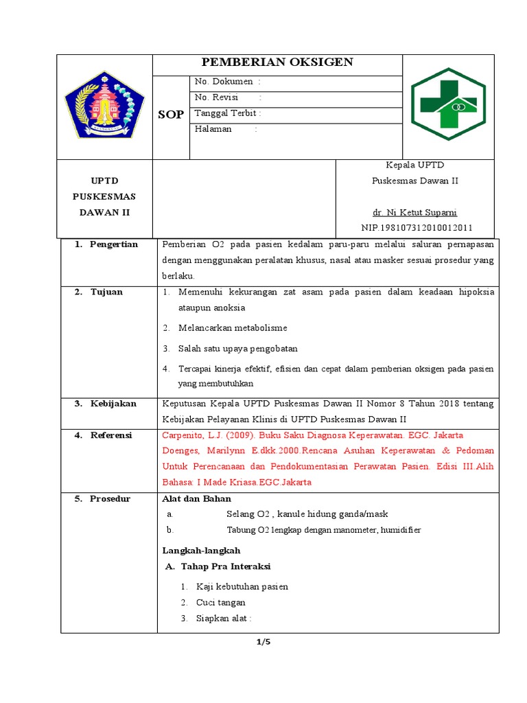 Sop Pemasangan Oksigen | PDF