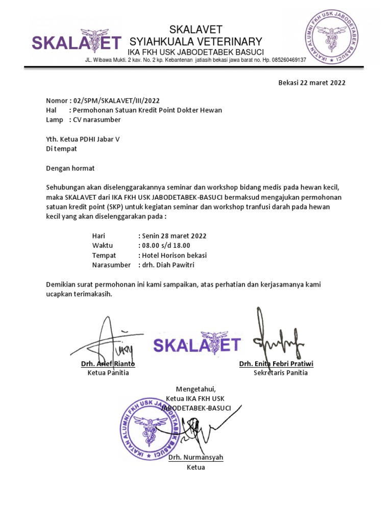 Surat Permohonan SKPB SKALAVET | PDF