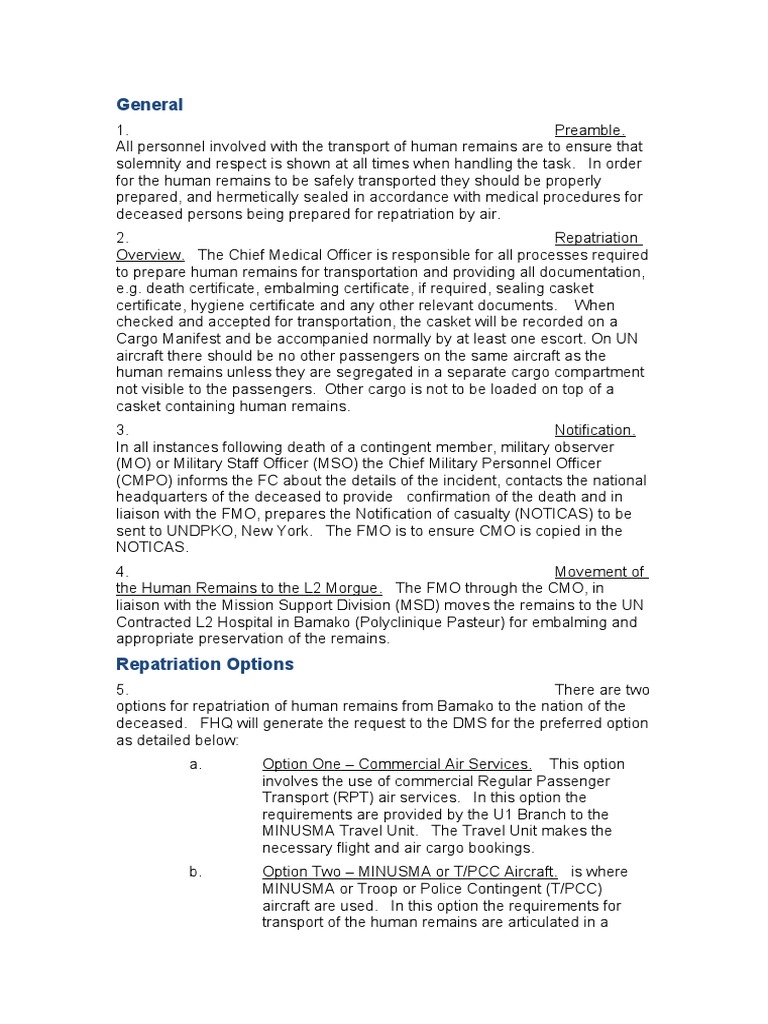 Repatriation of Human Remains - New para 5-Repatriation of Human ...