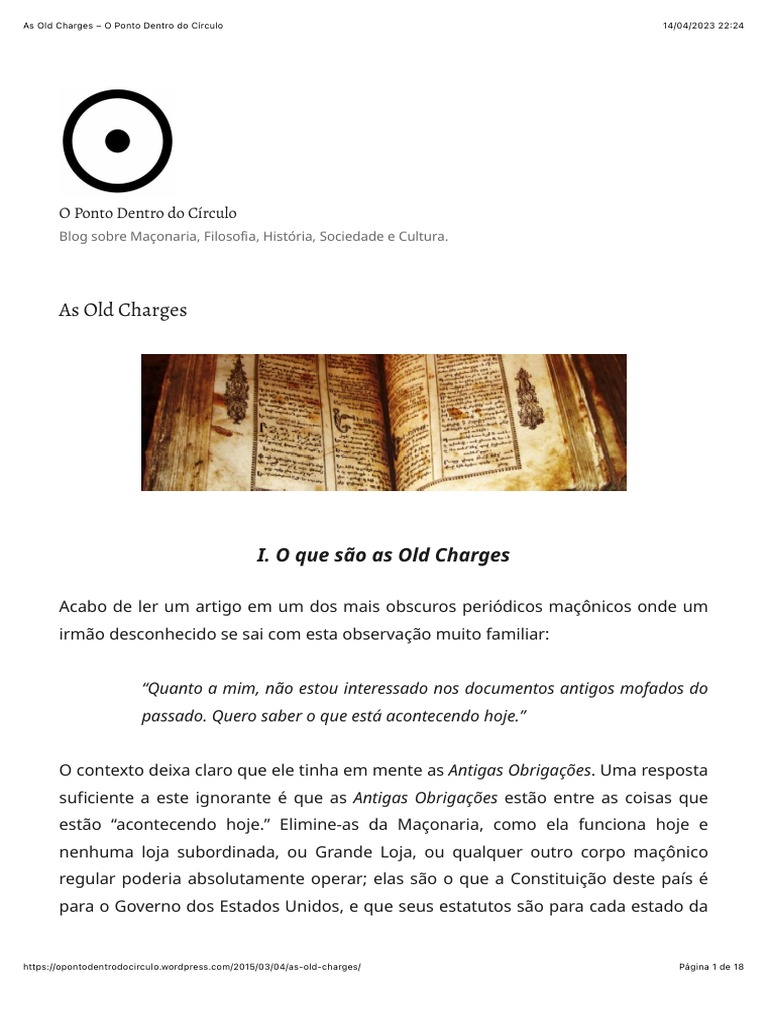 As Old Charges - O Ponto Dentro Do Círculo | PDF | Maçonaria | Livros