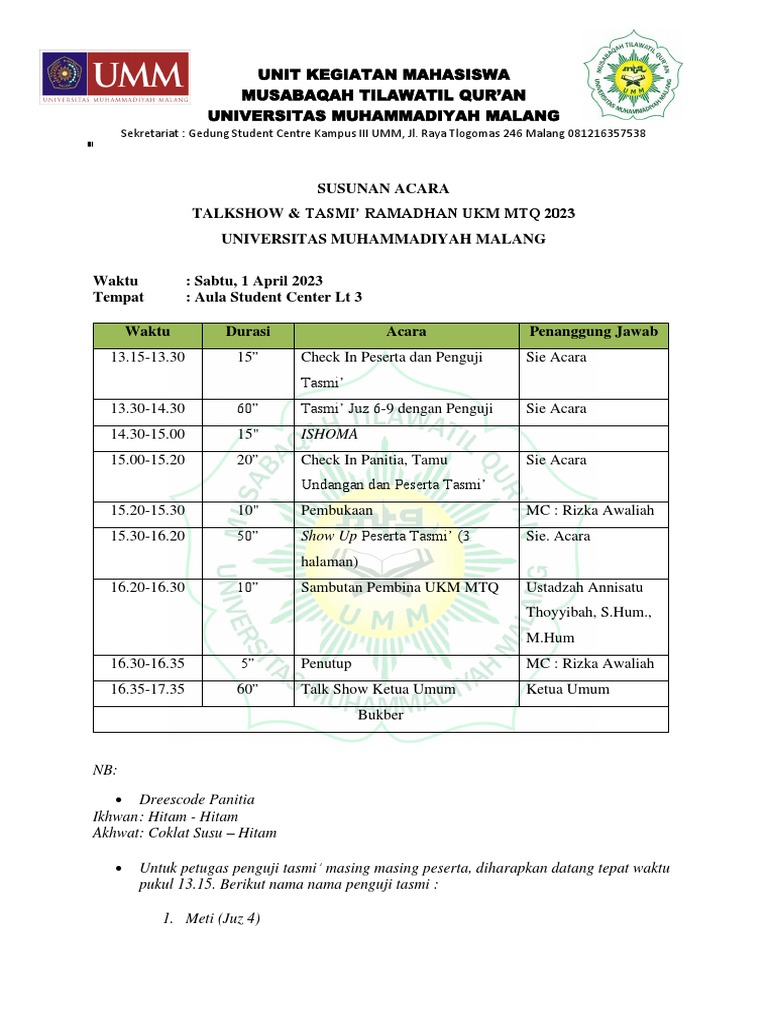 Rundown Kasar TASMI' RAMADHAN | PDF