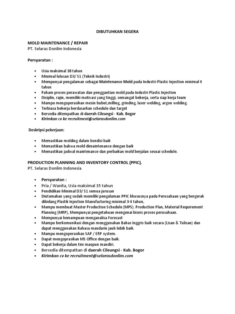 Dibutuhkan Segera | PDF