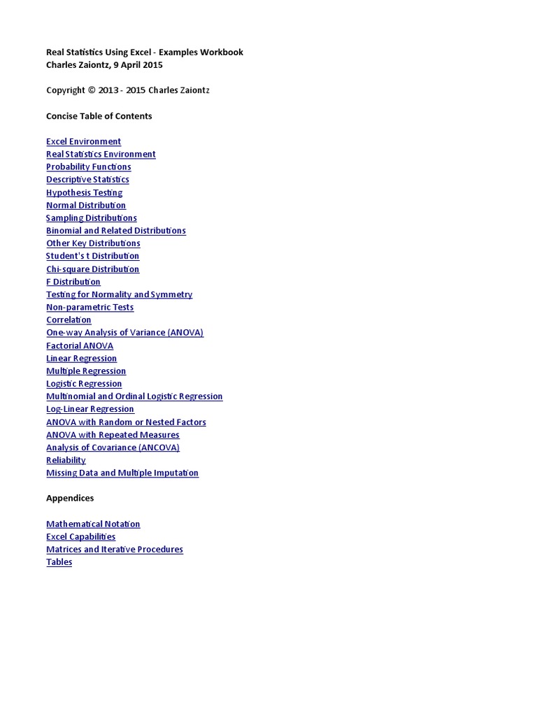Real Statistics Using Excel - Examples Workbook Charles Zaiontz, 9 ...