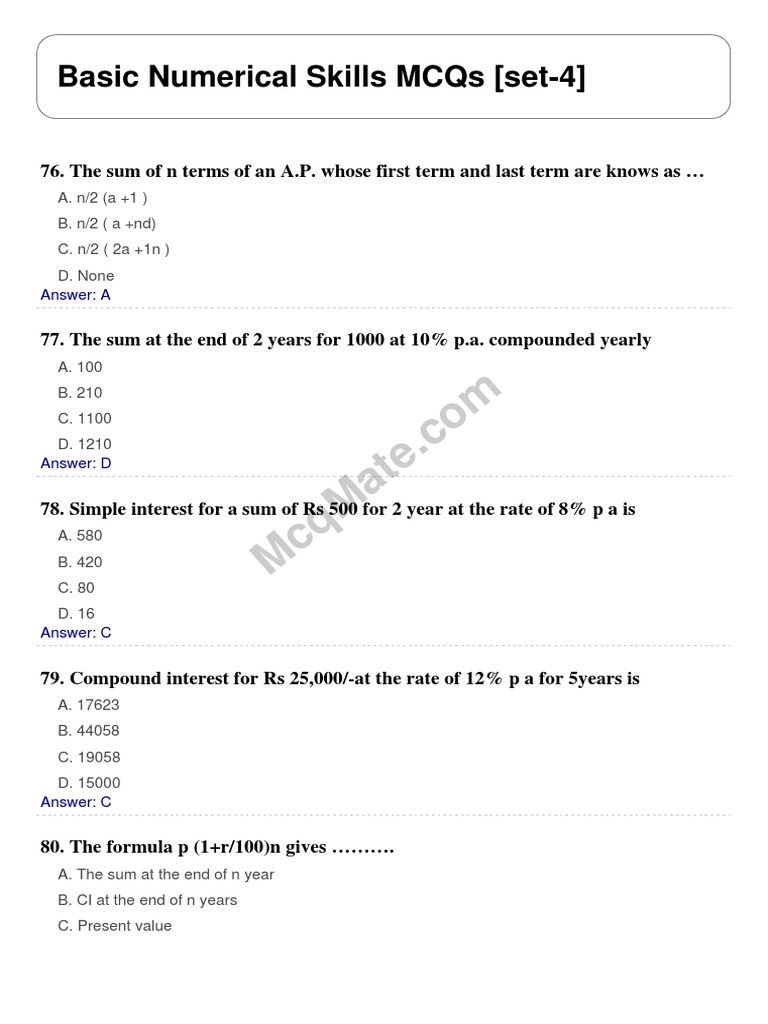 Basic Numerical Skills Solved Mcqs Set 4 Pdf Statistics