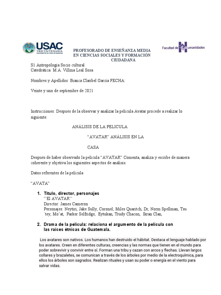 Analisis de Pelicula 202050717 | PDF | Avatar (película de 2009)