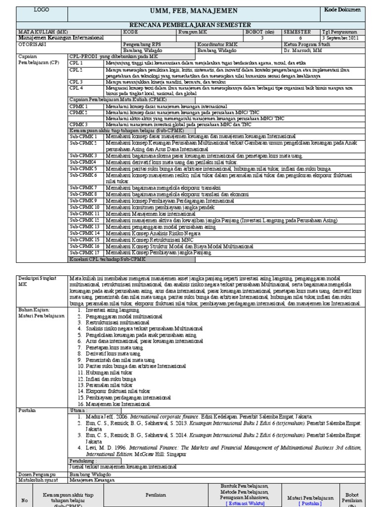 RPS Manajemen Keuangan Internasional OBE | PDF