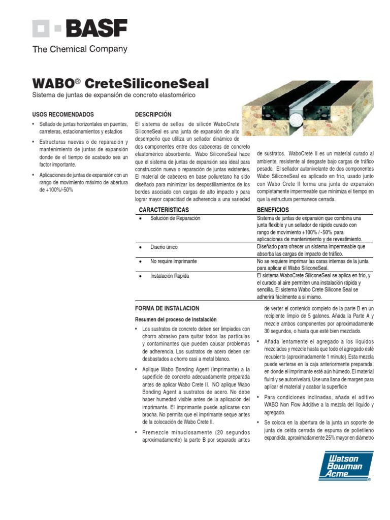 WaboCreteSiliconeSeal-mx Basf | PDF | Hormigón | Materiales